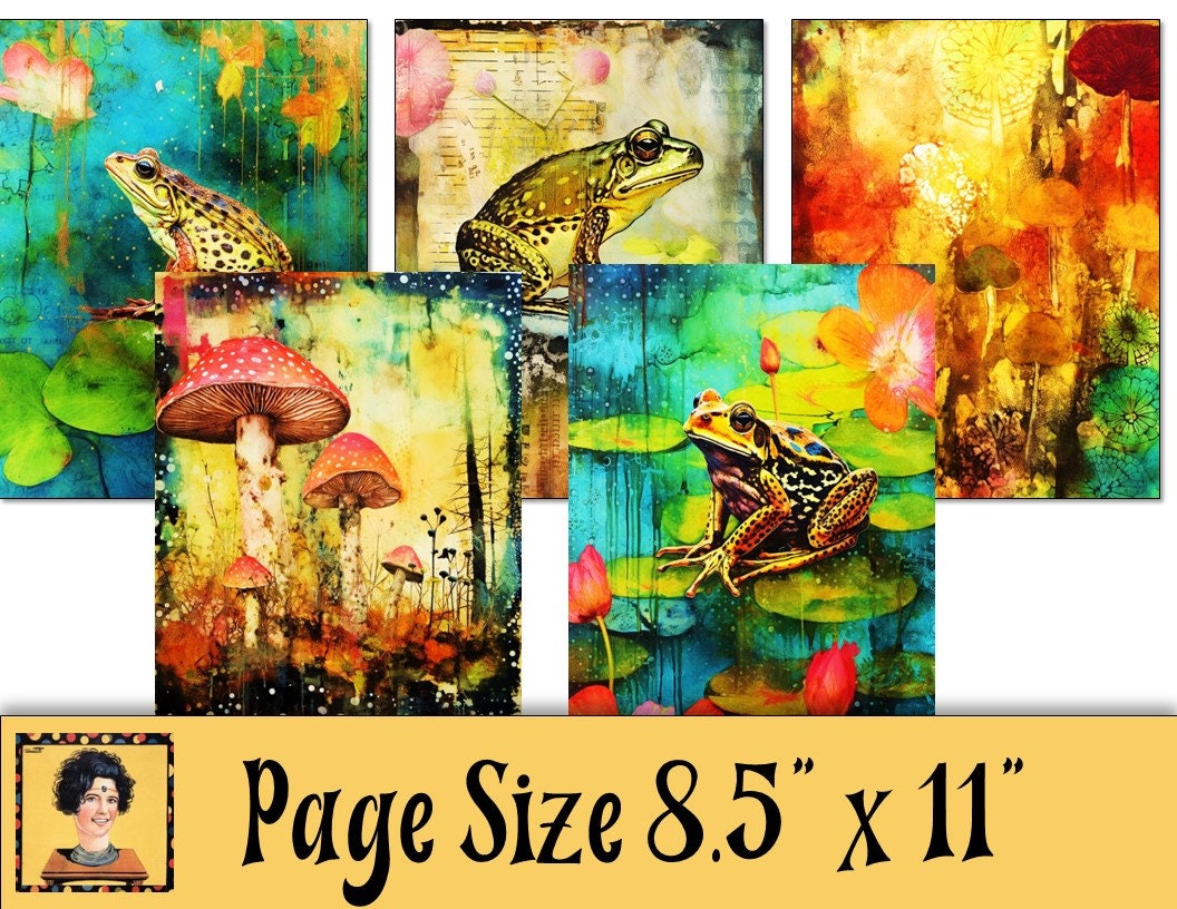 Collage Paper for Art 36 Watercolor Mushrooms and Frogs Graffiti Style ...