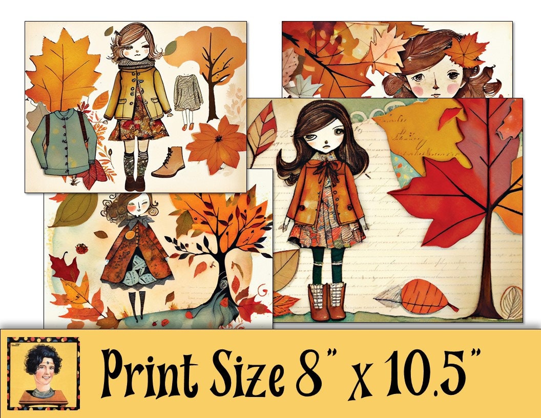 Printable Collage Paper Sheets, 36 Doll Fall Fashion Sketches for Art ...