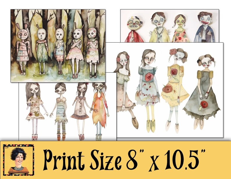 Printable Collage Paper Sheets, 38 Zombie Doll Sketches for Art ...