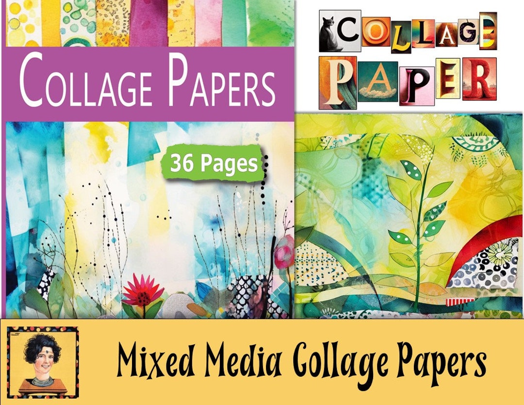 Printable Collage Sheets, 36 Botanical Collage Papers, Abstract Brights ...