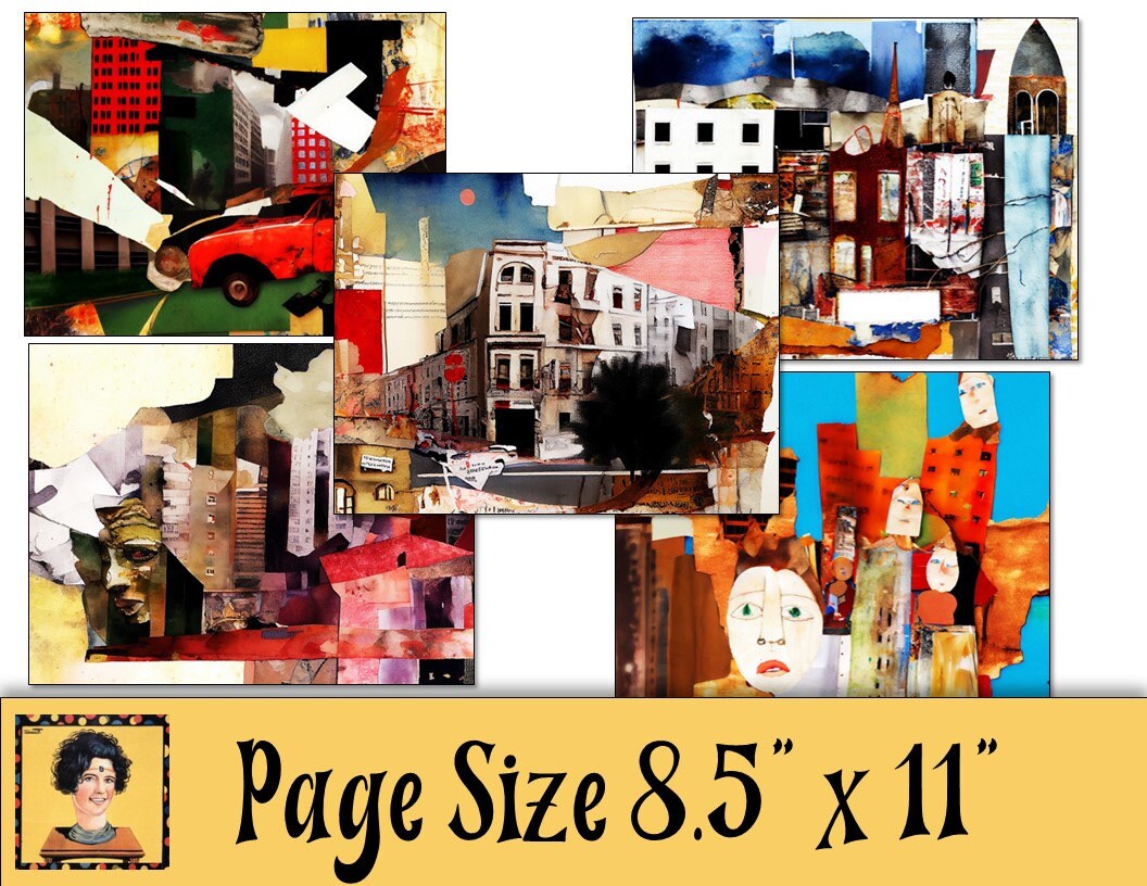 Printable Collage Sheets, 36 Cityscape Collage Papers, Abstract ...