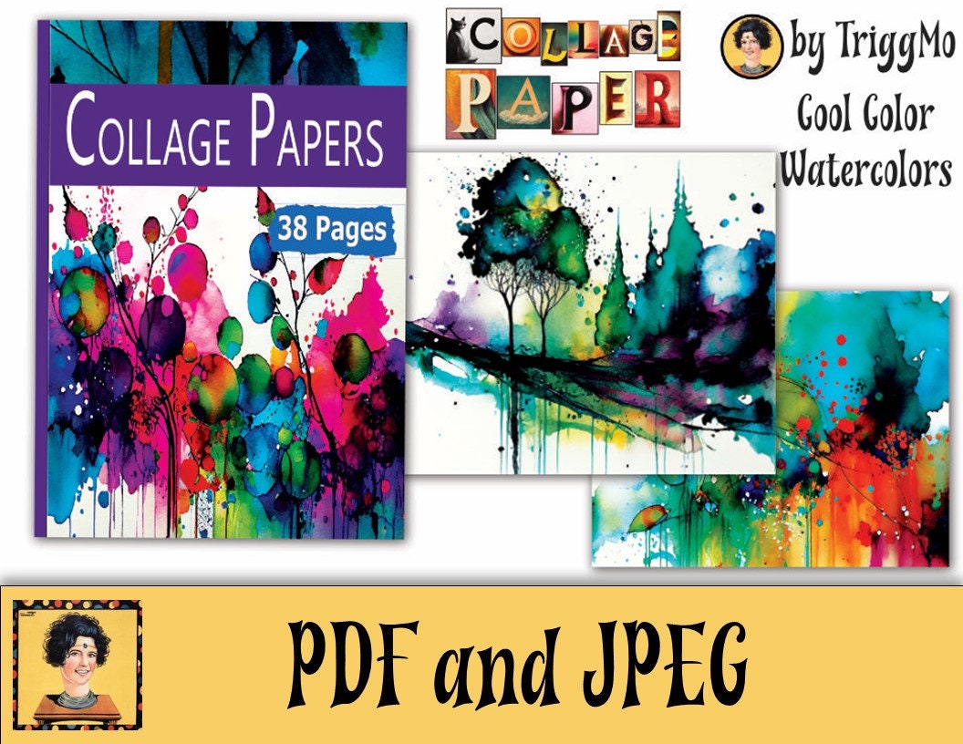 Digital Collage Sheets, 36 Vibrant Collage Papers, Abstract Brights ...