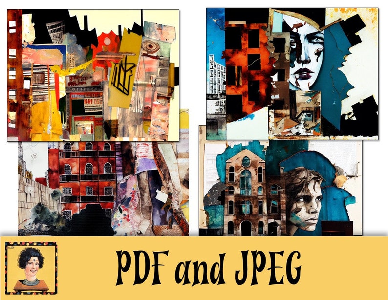 Printable Collage Sheets, 36 Cityscape Collage Papers, Abstract ...