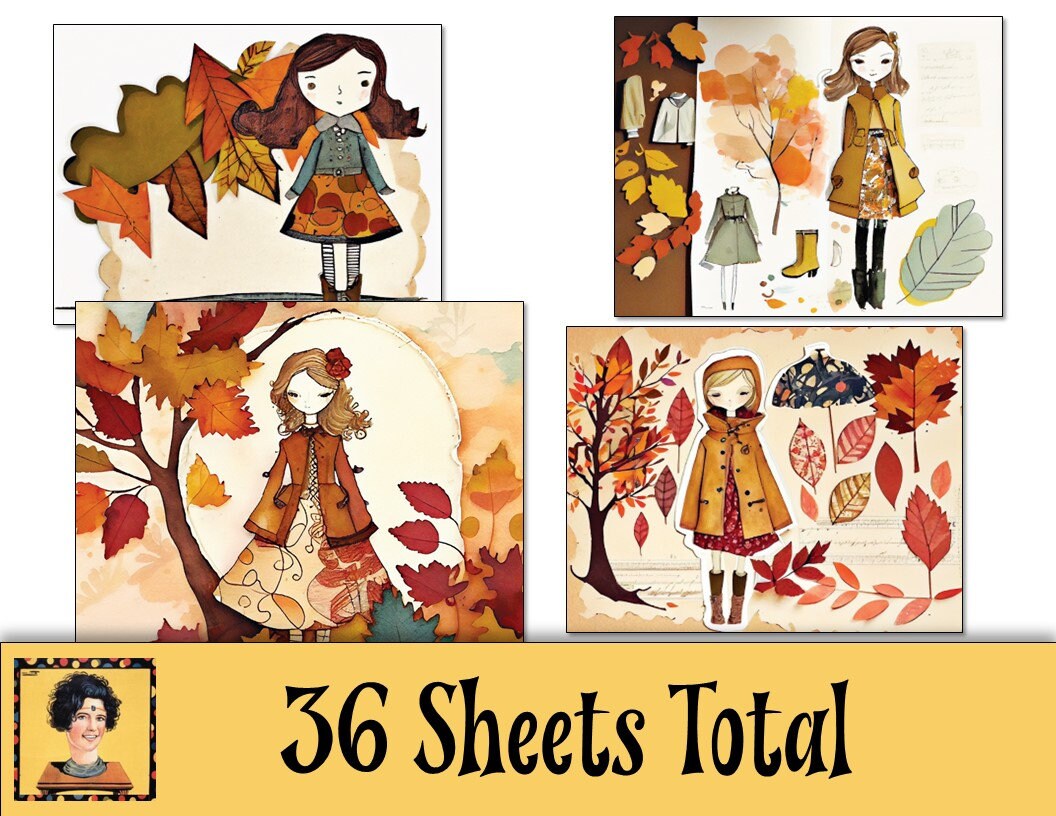 Printable Collage Paper Sheets, 36 Doll Fall Fashion Sketches for Art ...