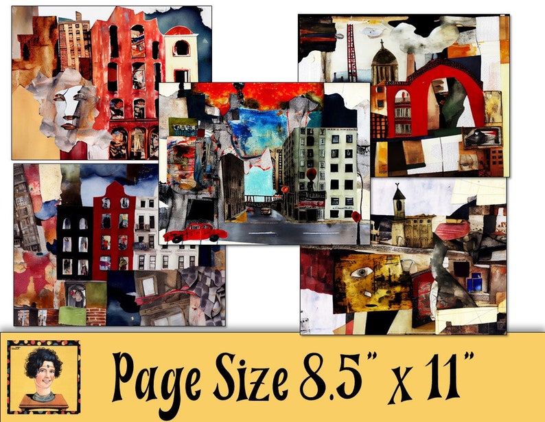 Printable Collage Sheets, 36 Cityscape Collage Papers, Abstract ...