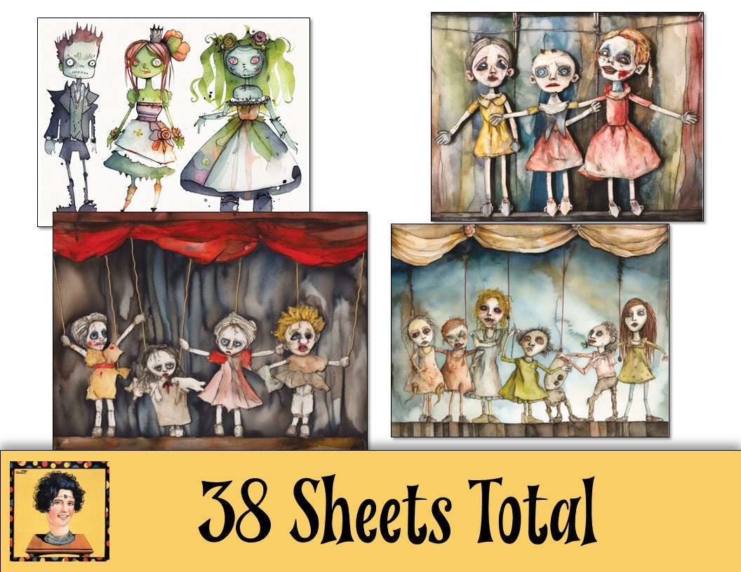 Printable Collage Paper Sheets, 38 Zombie Doll Sketches for Art ...