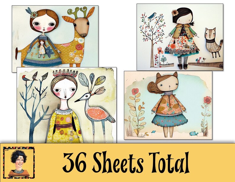Collage Paper Art Dolls, 36 Weird Girls and Animal Sketches for Art ...
