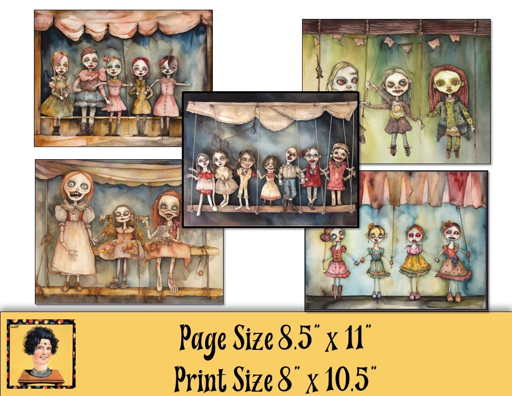 Printable Collage Paper Sheets, 38 Zombie Doll Sketches for Art ...