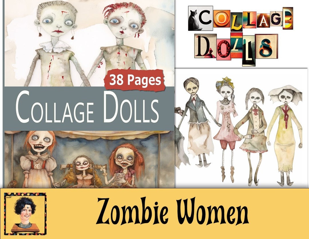 Printable Collage Paper Sheets, 38 Zombie Doll Sketches for Art ...