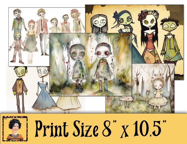 Printable Collage Paper Sheets, 38 Zombie Doll Sketches for Art ...