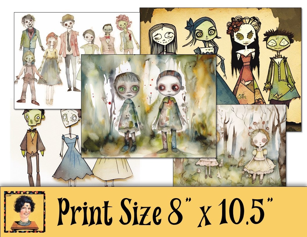 Printable Collage Paper Sheets, 38 Zombie Doll Sketches for Art ...