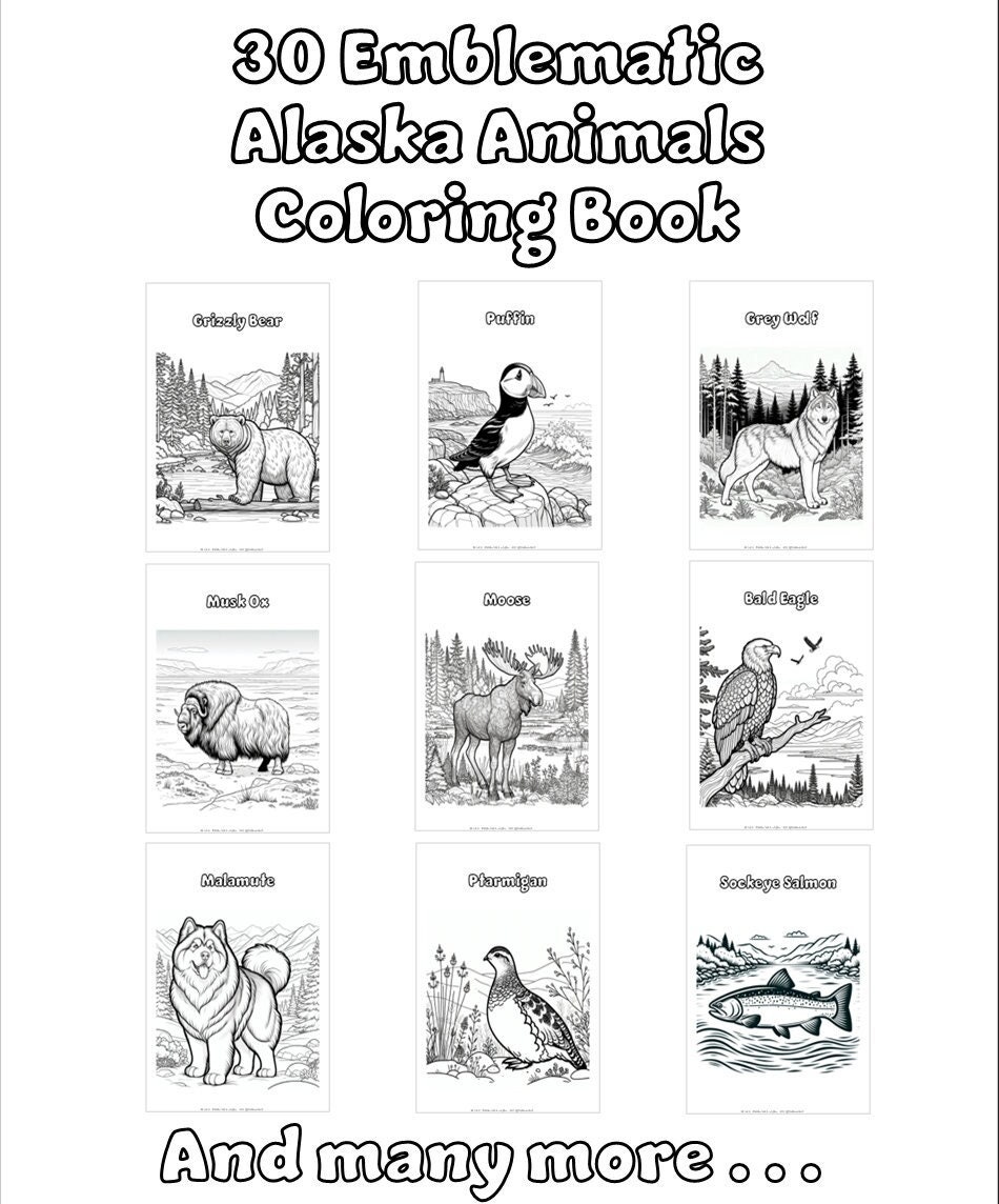 Coloring Pages: Cute Alaska Animals - Etsy