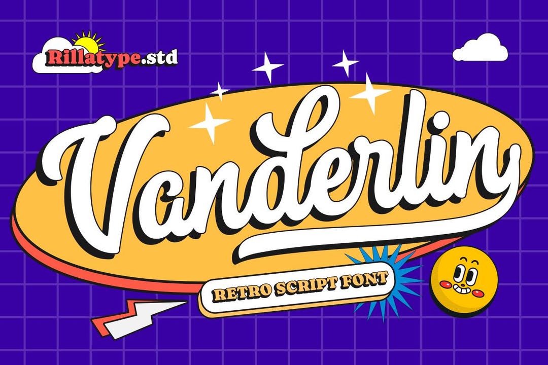 Vanderlin Retro Script Font, Retro, Script, Colorful, 80s, 60s Font ...