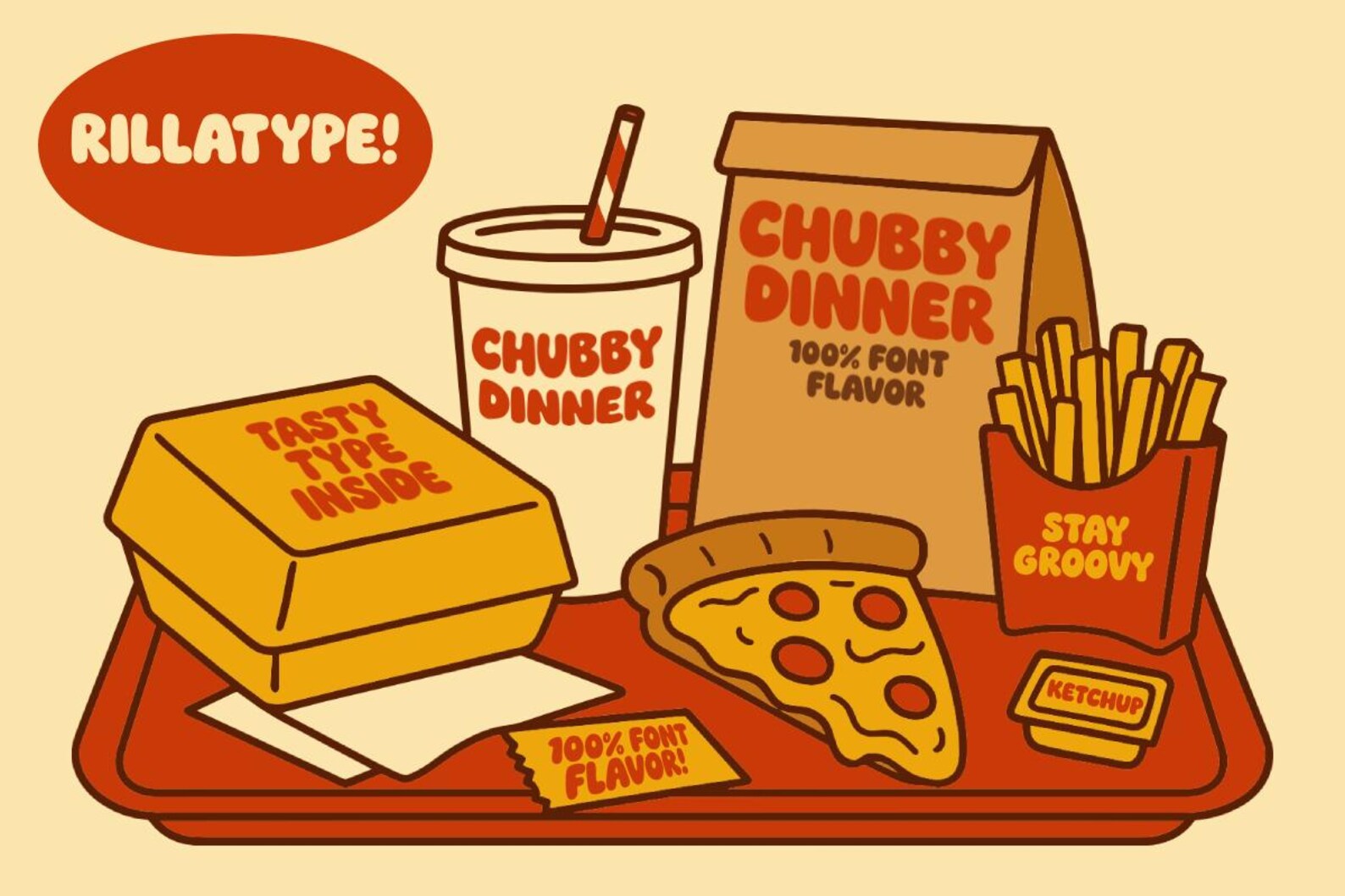 Chubby Dinner - Retro Fast Food Font Retro Font, Bubble Font, Diner ...