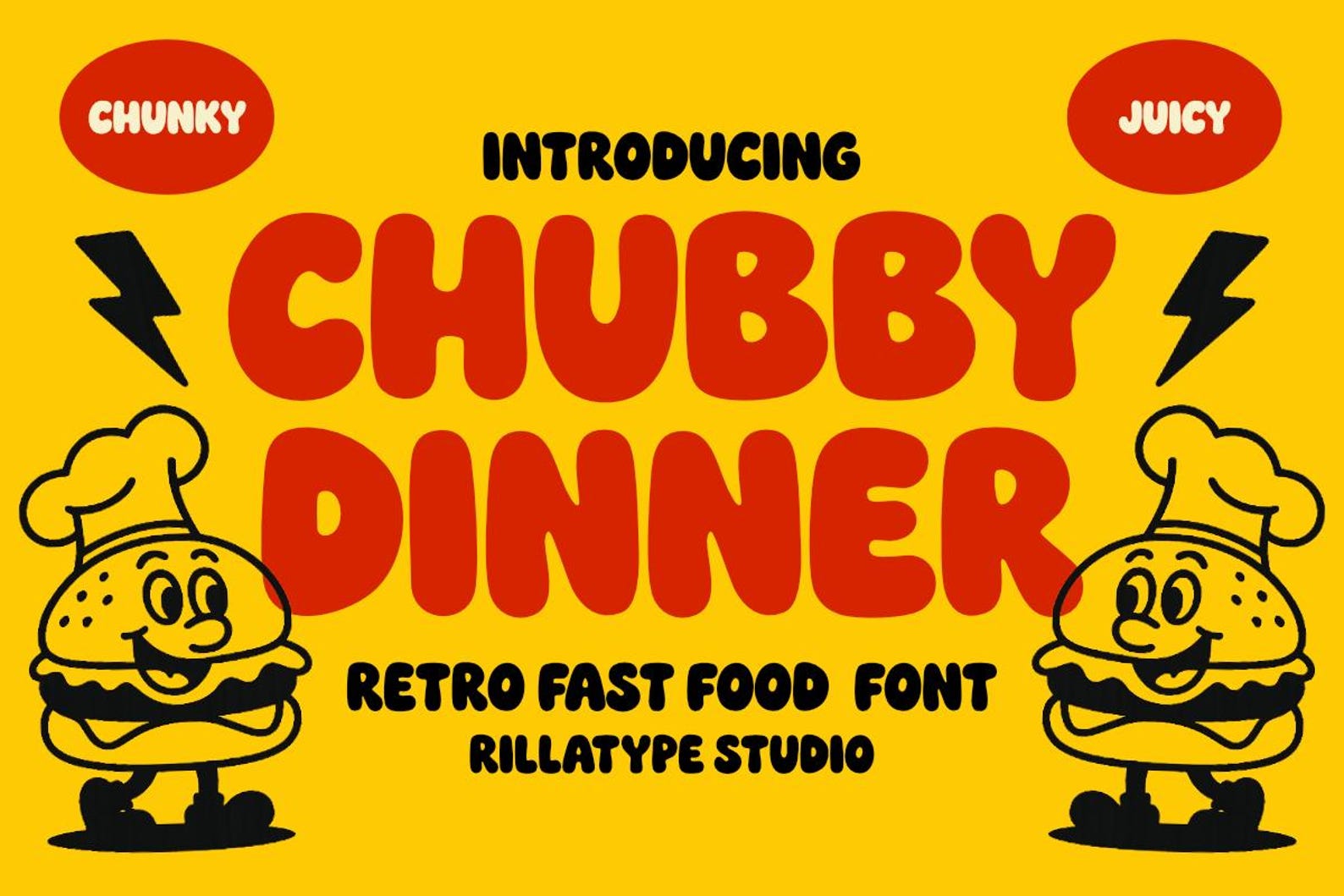 Chubby Dinner - Retro Fast Food Font Retro Font, Bubble Font, Diner ...