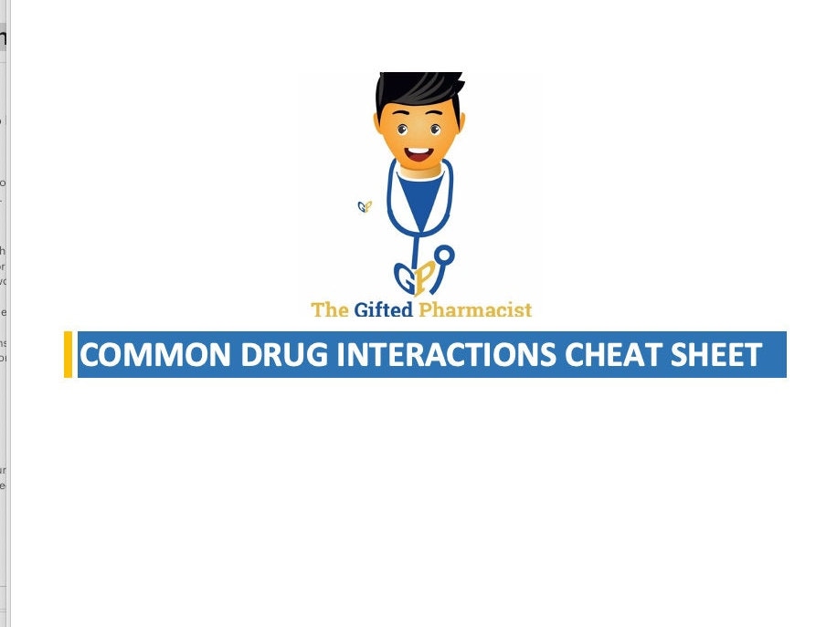 Common Drug Interactions Cheat Sheet - Etsy