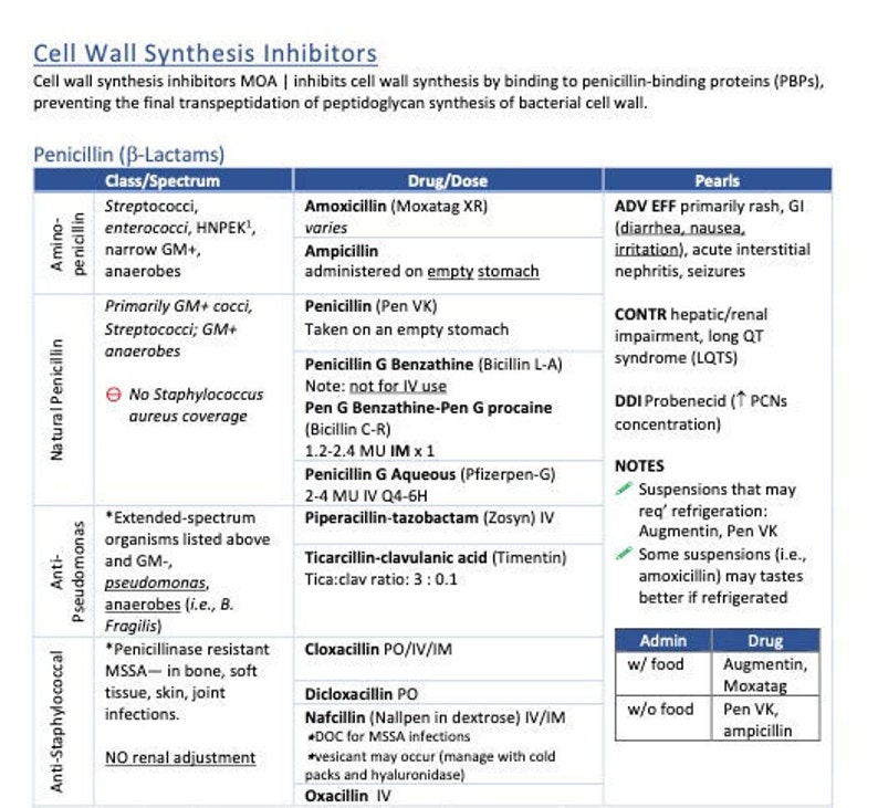 Antibiotics Cheat Sheet - Etsy