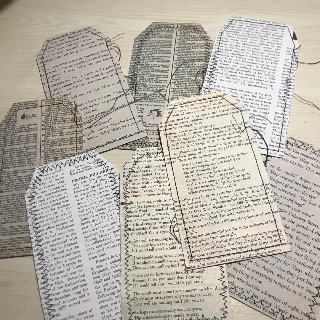 Handmade/book Page Tags/stitched/blank/ Set of 8 - Etsy