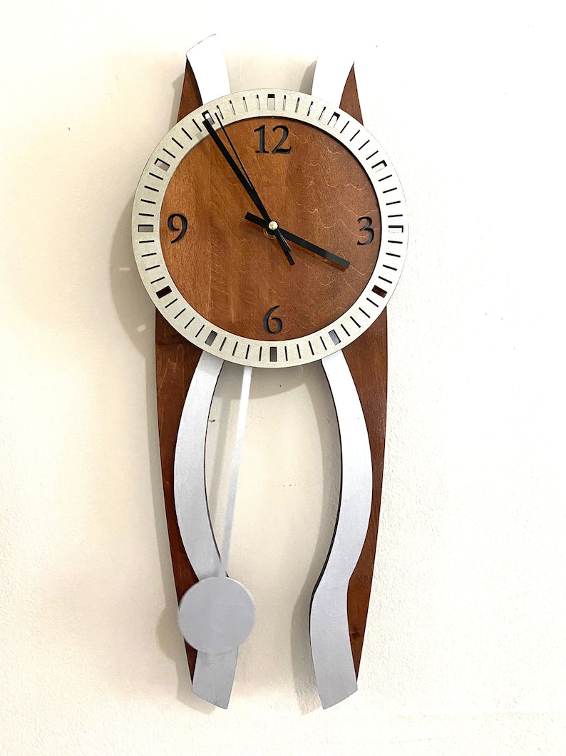 Modern Pendulum Silver/brown Wall Clock - Etsy