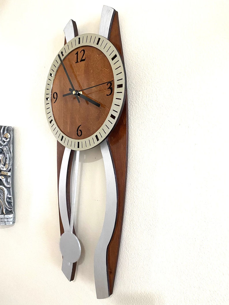 Modern Pendulum Silver/brown Wall Clock - Etsy