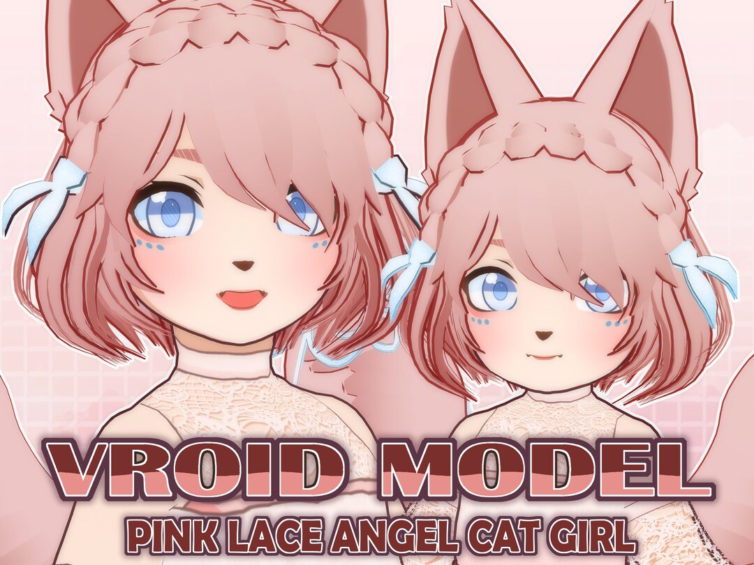 Pink Lace Angel Cat Girl Set | Premade 3D Vroid VRM Model | Streamer ...