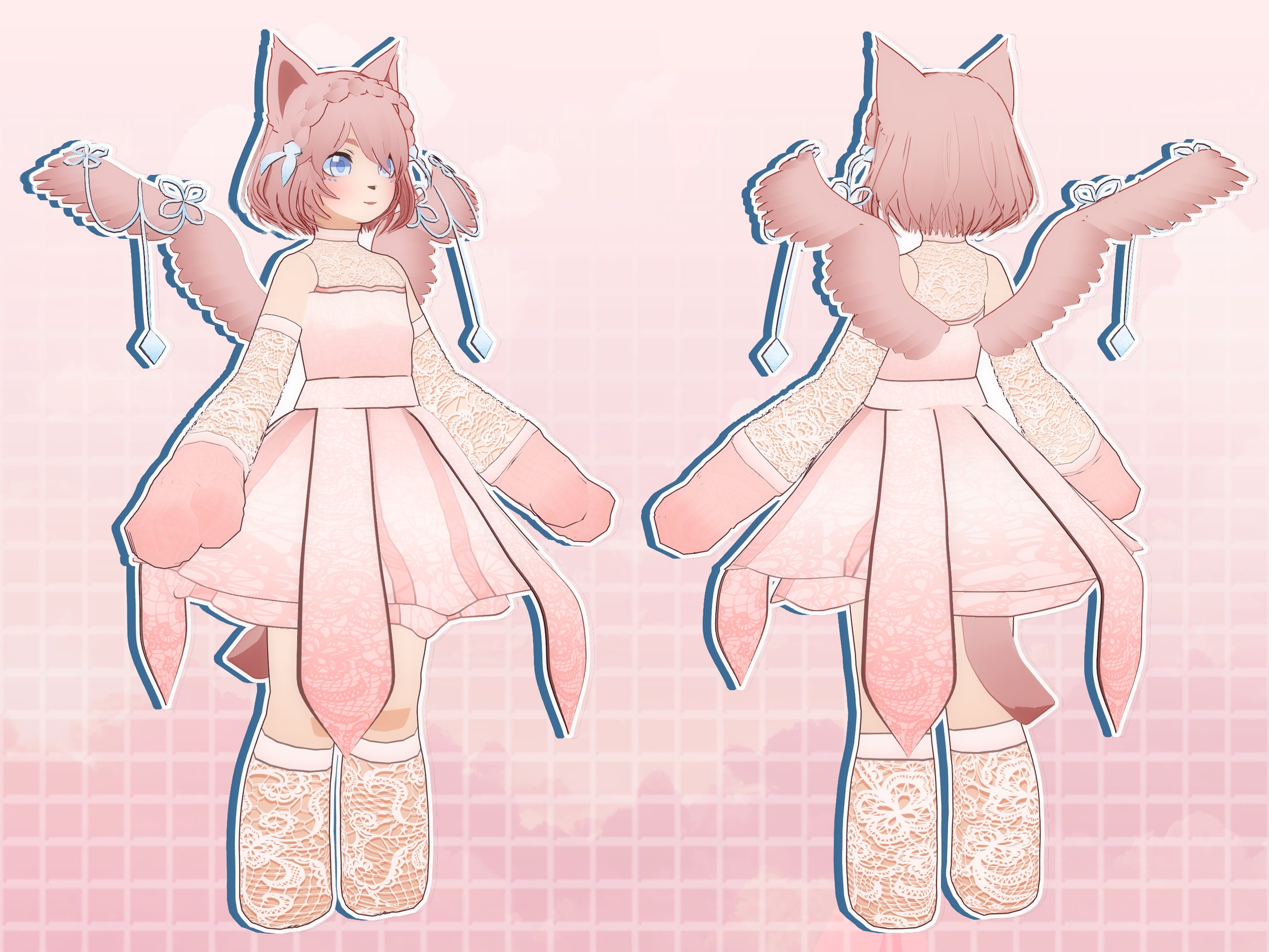Pink Lace Angel Cat Girl Set Premade 3D Vroid VRM Model Streamer and ...