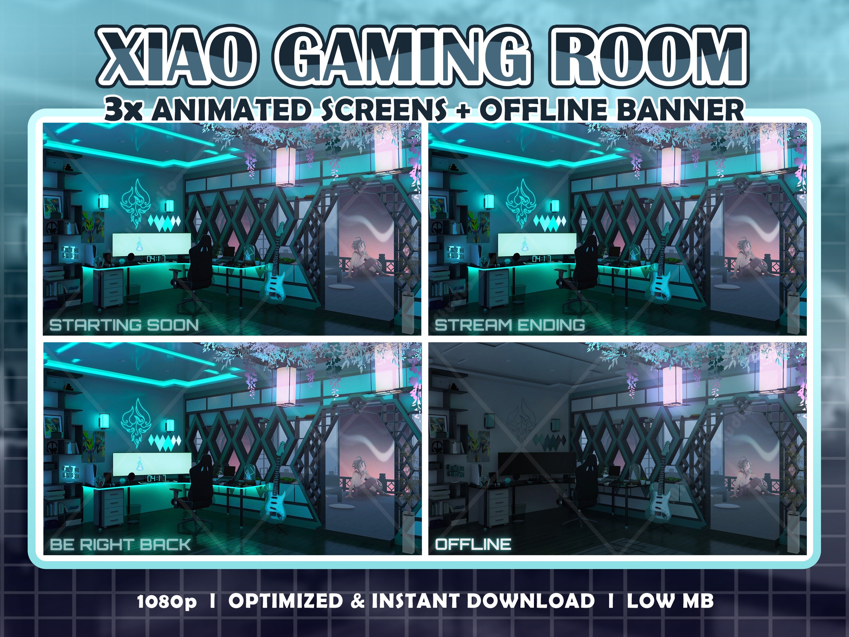 ANIMATED Xiao Gaming Room Twitch Screen Overlays L Twitch - Etsy