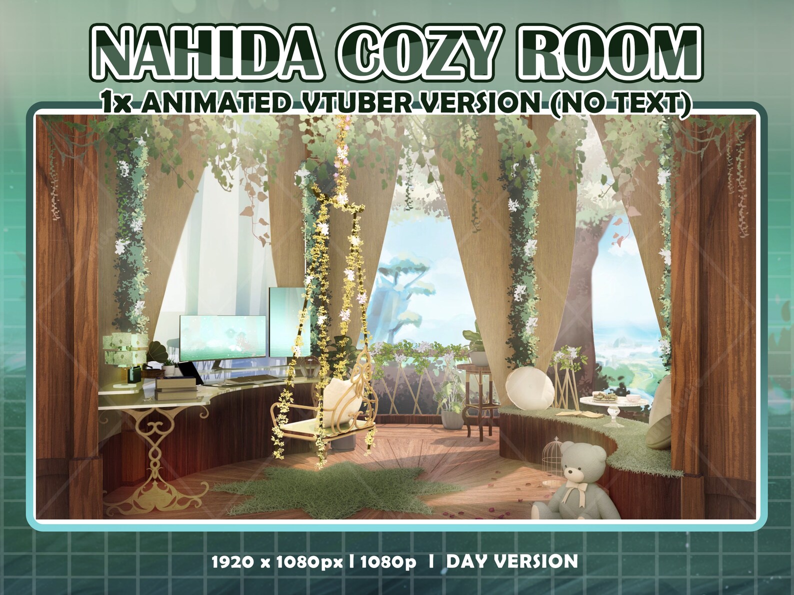 ANIMATED Nahida Cozy Room Twitch Screen Overlays L Twitch Screens L ...