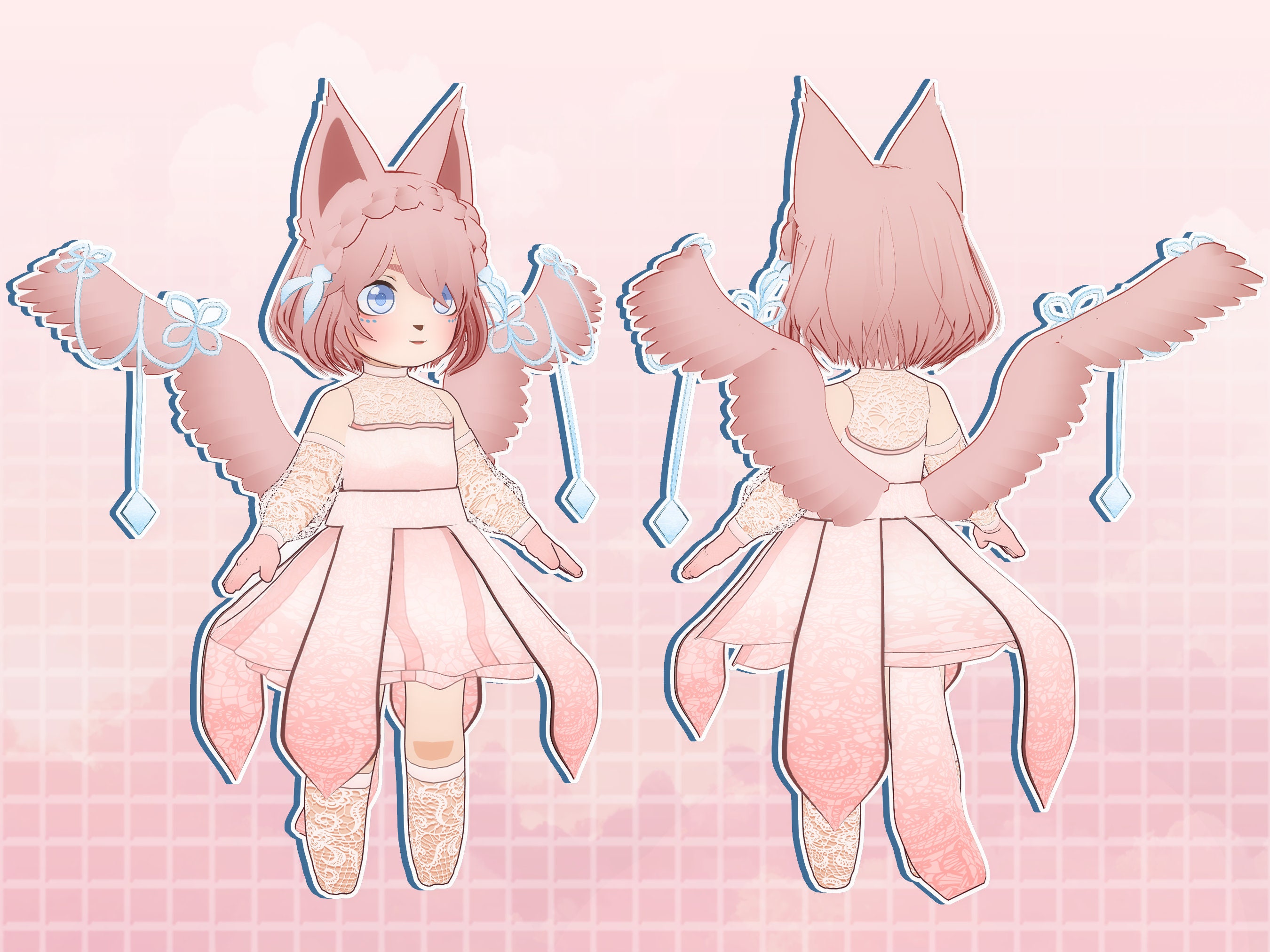 Pink Lace Angel Cat Girl Set Premade 3D Vroid VRM Model Streamer and ...