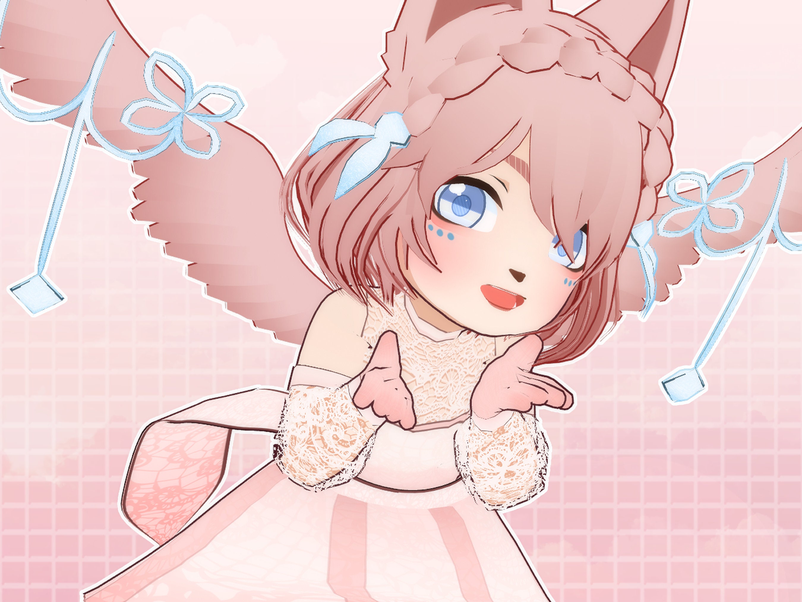Pink Lace Angel Cat Girl Set Premade 3D Vroid VRM Model - Etsy