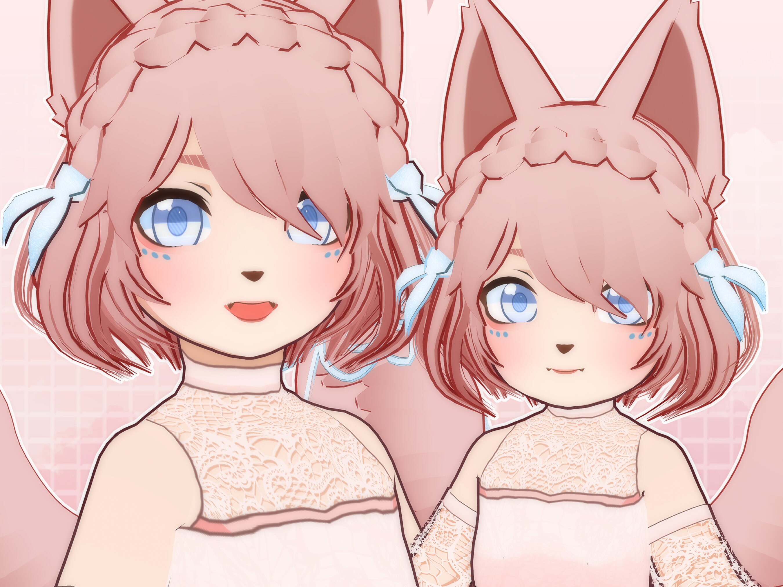 Pink Lace Angel Cat Girl Set Premade 3D Vroid VRM Model - Etsy