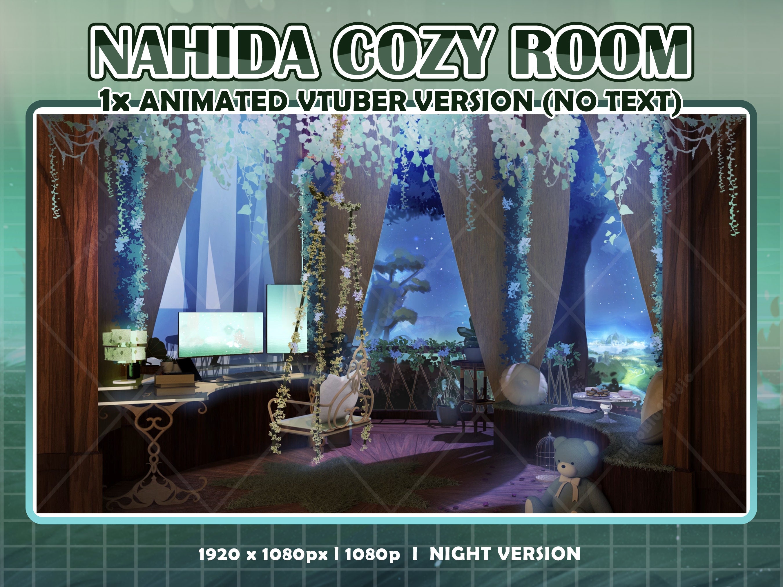 ANIMATED Nahida Cozy Room Twitch Screen Overlays L Twitch Screens L ...