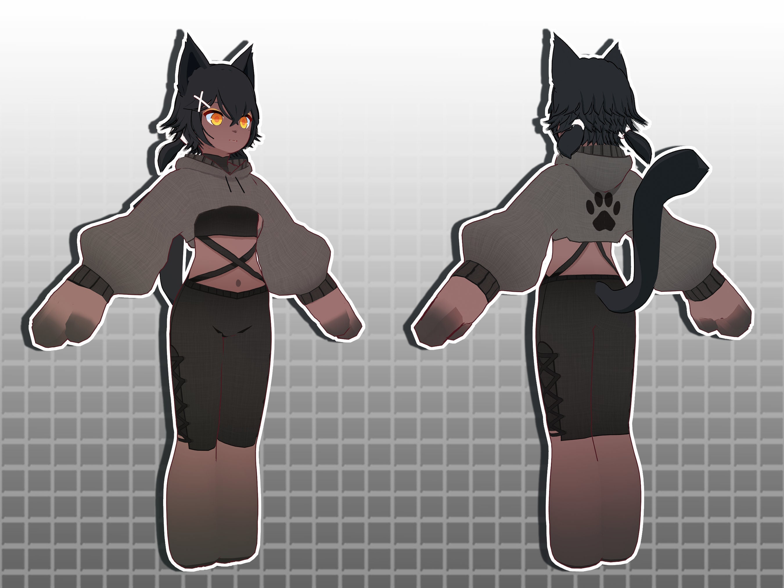 Kuro Cat Girl | Premade 3D Vroid VRM Model | Streamer and Vtuber ...