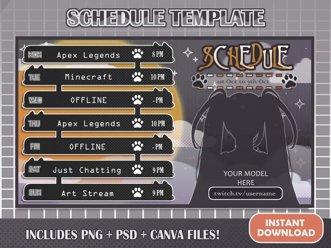 Cat Halloween Stream Schedule Template | Cute Weekly Schedule Planner ...