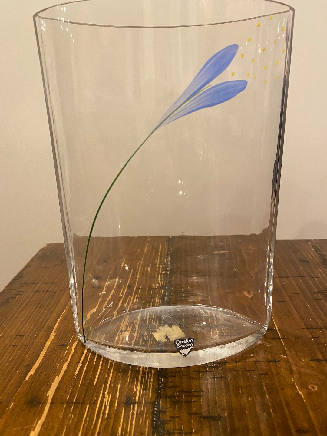 Orrefors Kostaboda Crystal Vase Made in Sweden With Hand Painted Flower ...