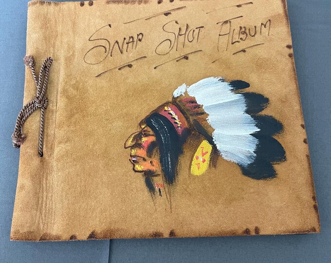 Vintage Leather Photo Album Colorful Native American Indian Painted on ...