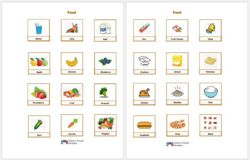 Autism PECS Pages (food) DIGITAL DOWNLOAD | Non-verbal Autism ...