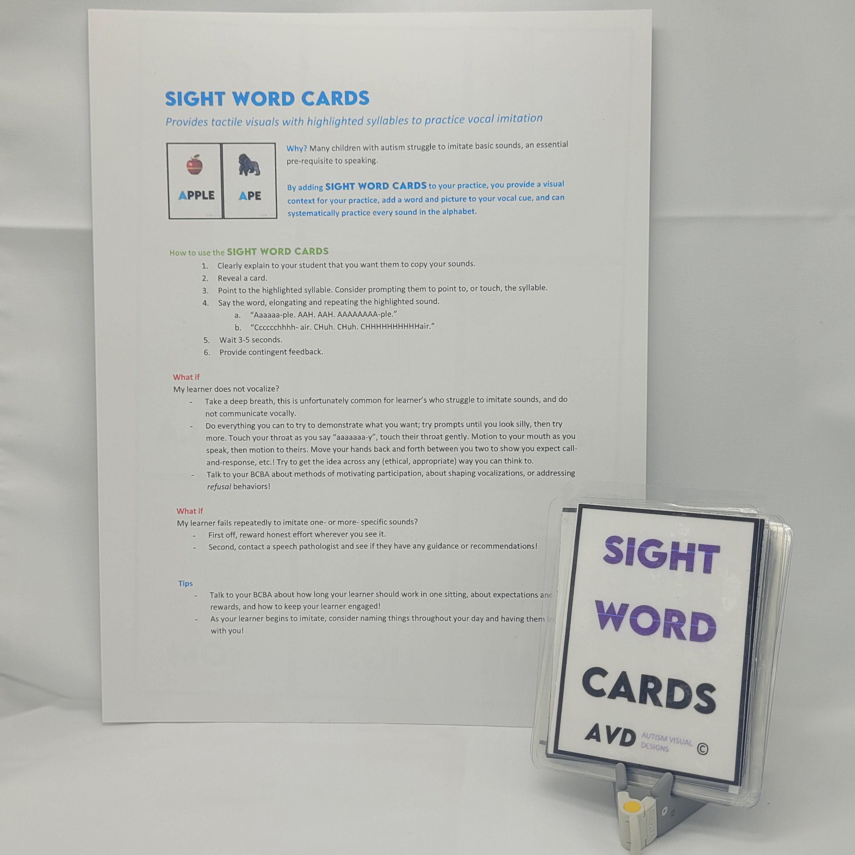 Autism Sight Word Cards DIGITAL DOWNLOAD Single Syllable Imitation ...