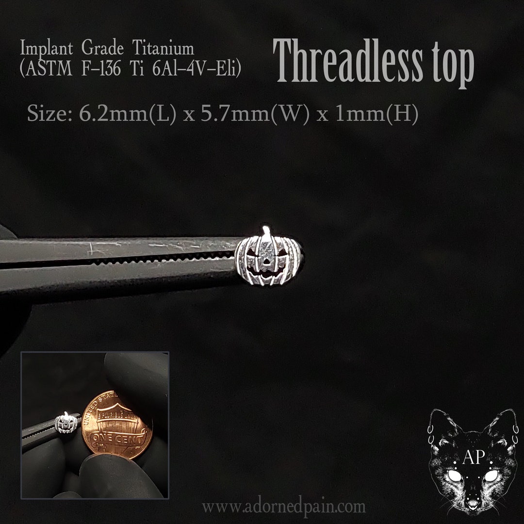 Jack-o-lantern Titanium Threadless Push Pin Top: Single Top That Fits Any Standard Threadless ...