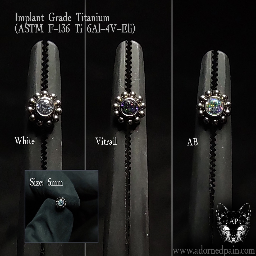 Bezel Set CZ Titanium Threadless Top: 5mm Beaded Edge - Etsy