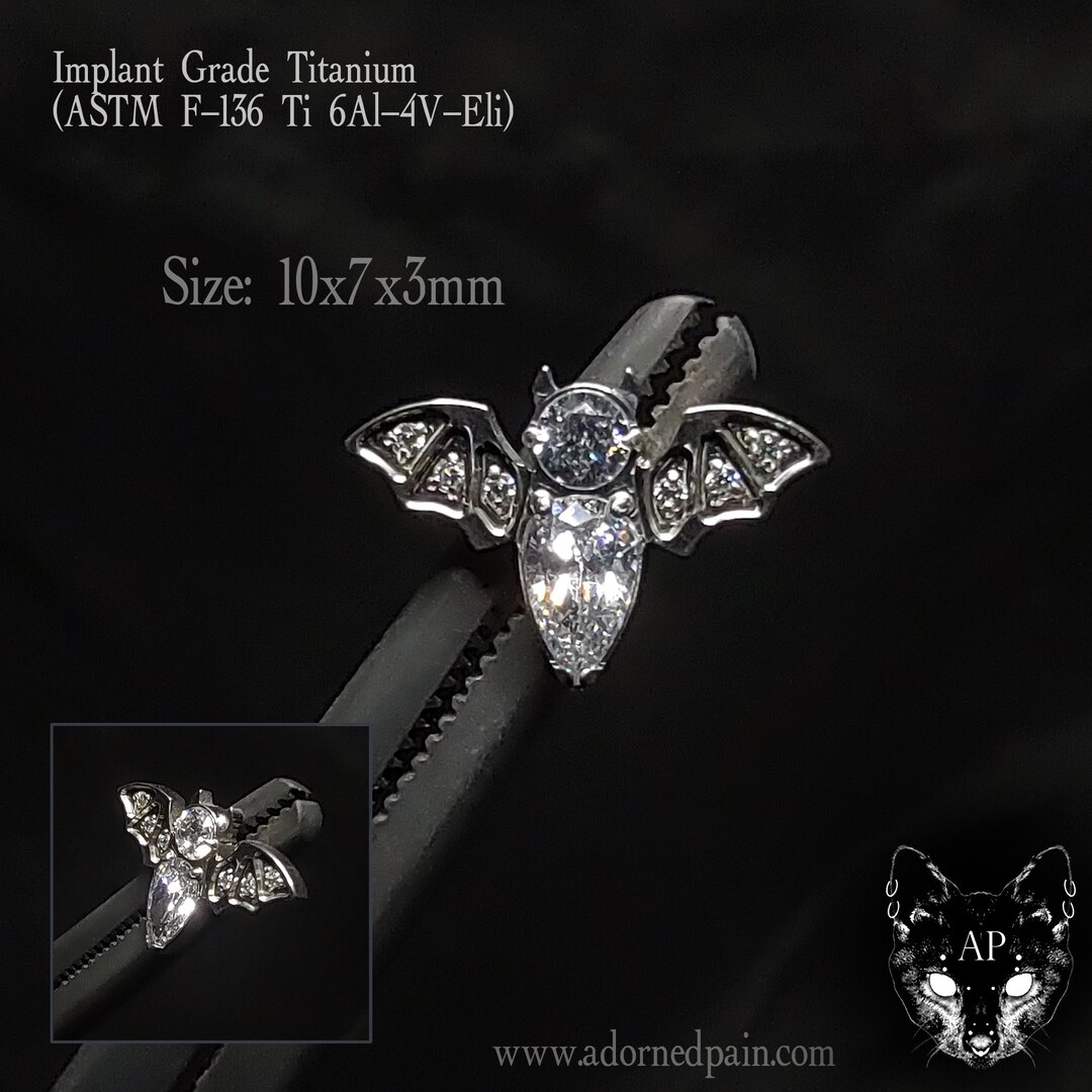 Bat With White Czs Titanium Threadless Push Pin JUST TOP Works With ...