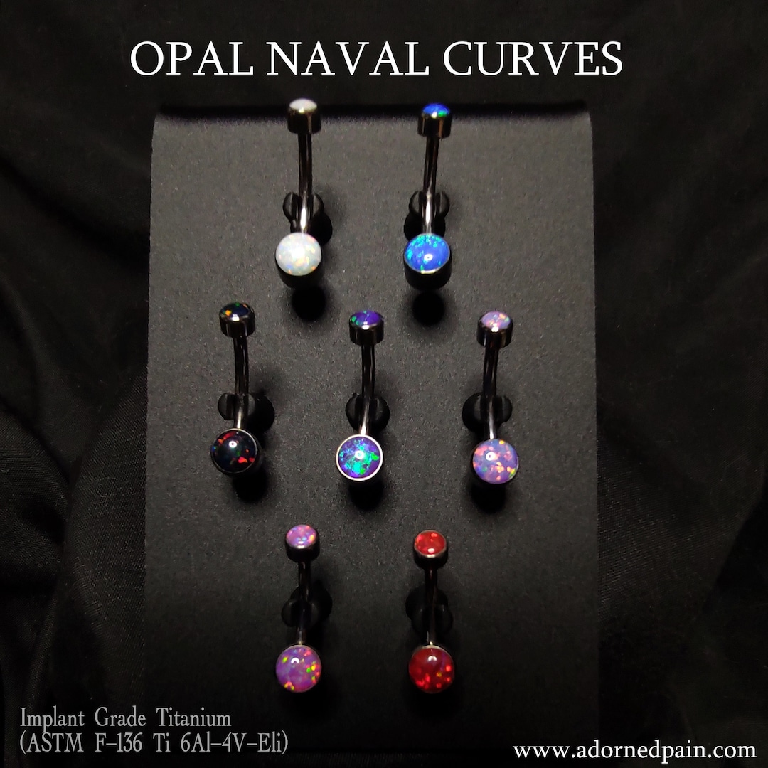 Opal Bezel Set Titanium Navel W/ CZ (internally Threaded) Belly ...