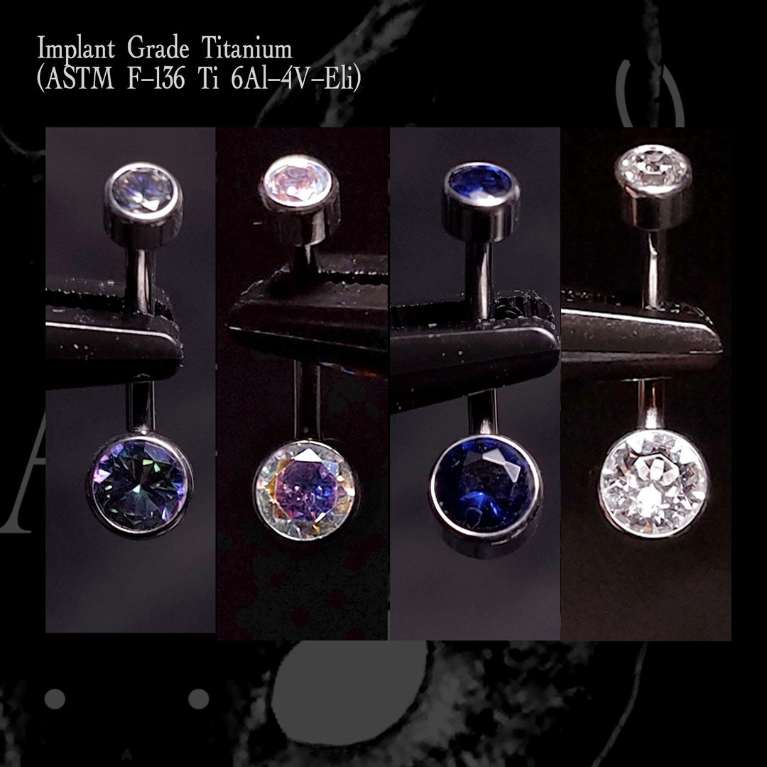 Bezel Set Titanium Navel W/ CZ (internally Threaded) Belly Piercing ...