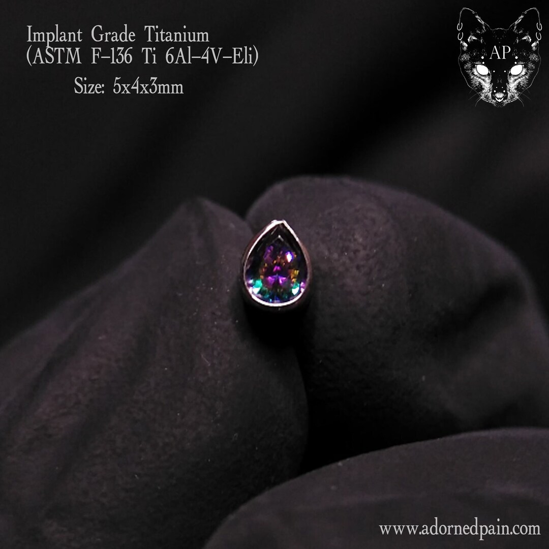 Vitrail Teardrop CZ Titanium Threadless Push Pin (JUST TOP! Works With ...