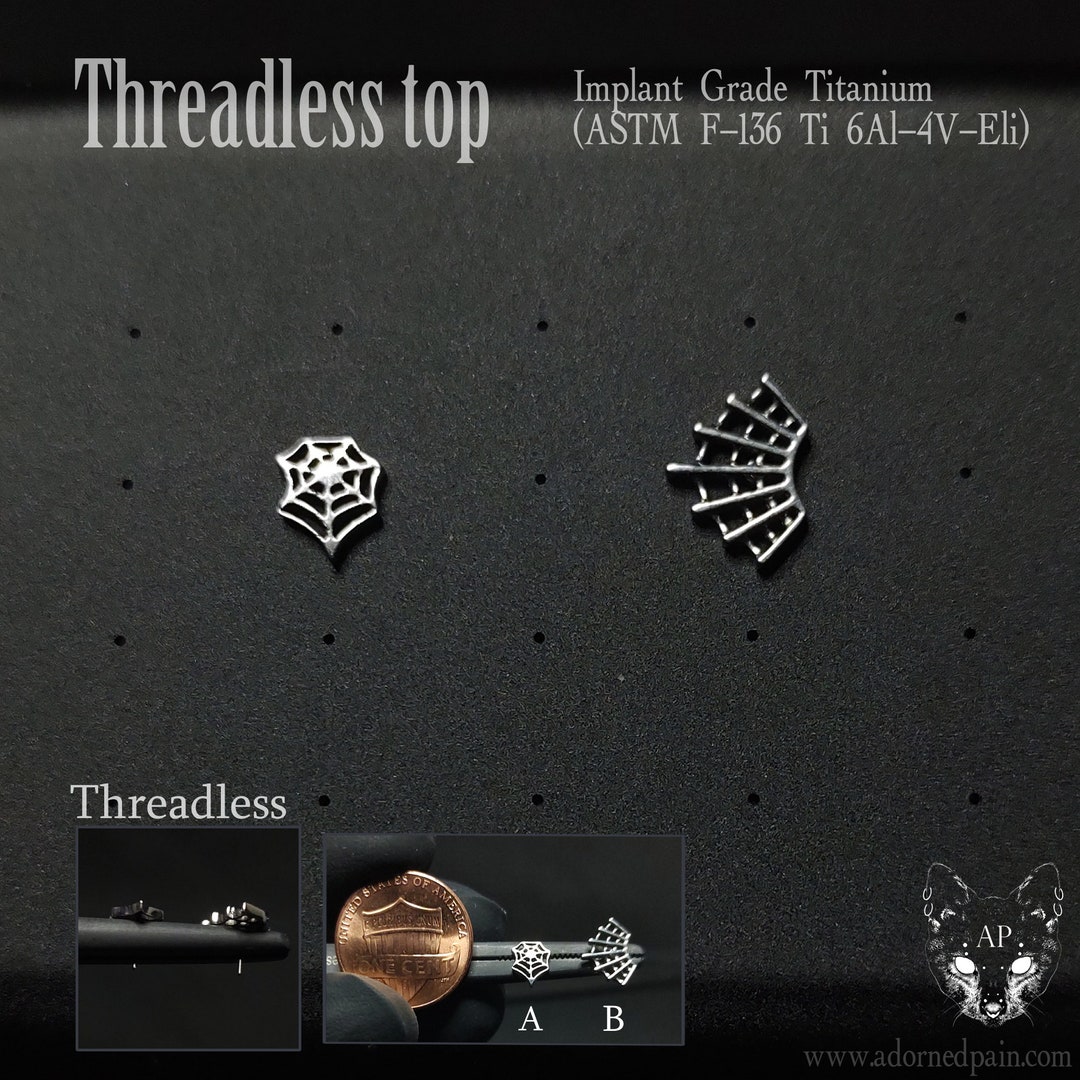 Spider Web Titanium Threadless Push Pin Tops just Top Works With Threadless Posts Earing Helix ...