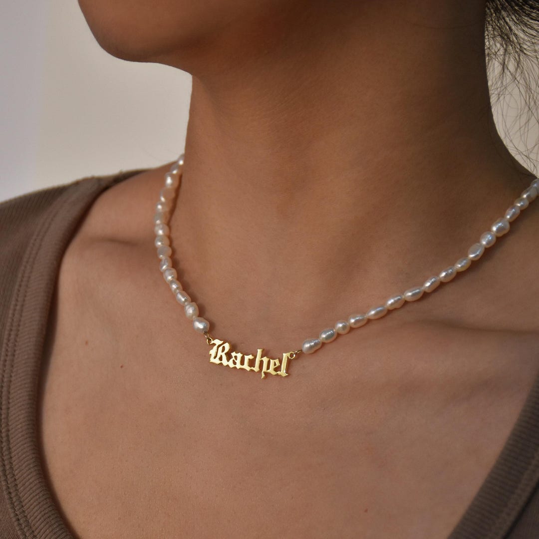 Personalized Pearl Name Necklace, Sideway Name Necklace, Freshwater ...