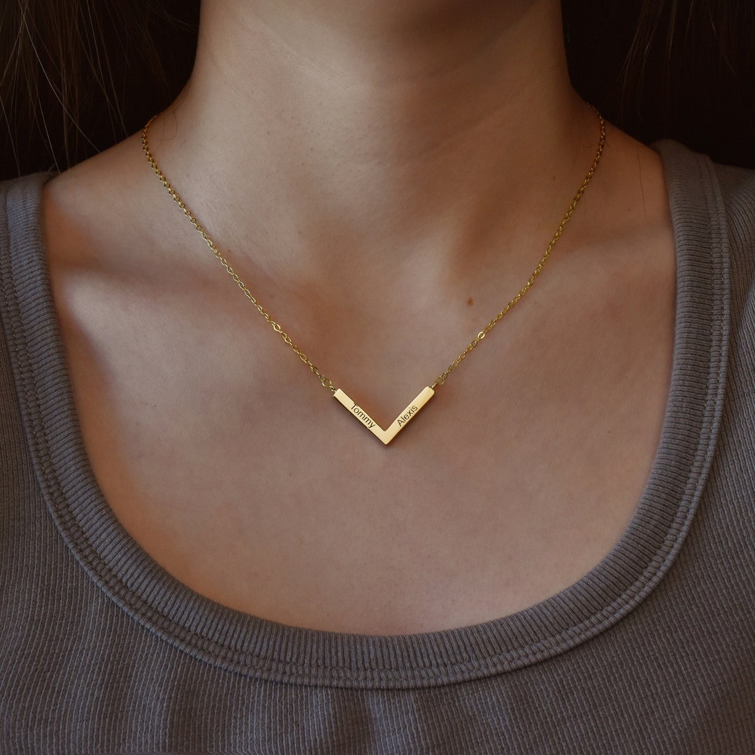 14k Gold V Shape Necklace,dainty V Necklace,best Friend Necklace ...