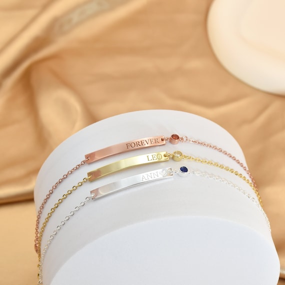 Birthstone and bar personalised bracelet store