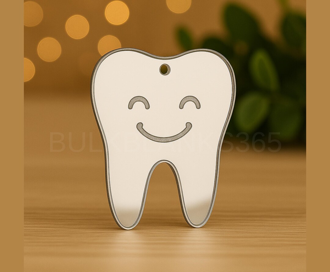 Silver Mirrored Acrylic Tooth Blank With Smile | Dental Ornament ...