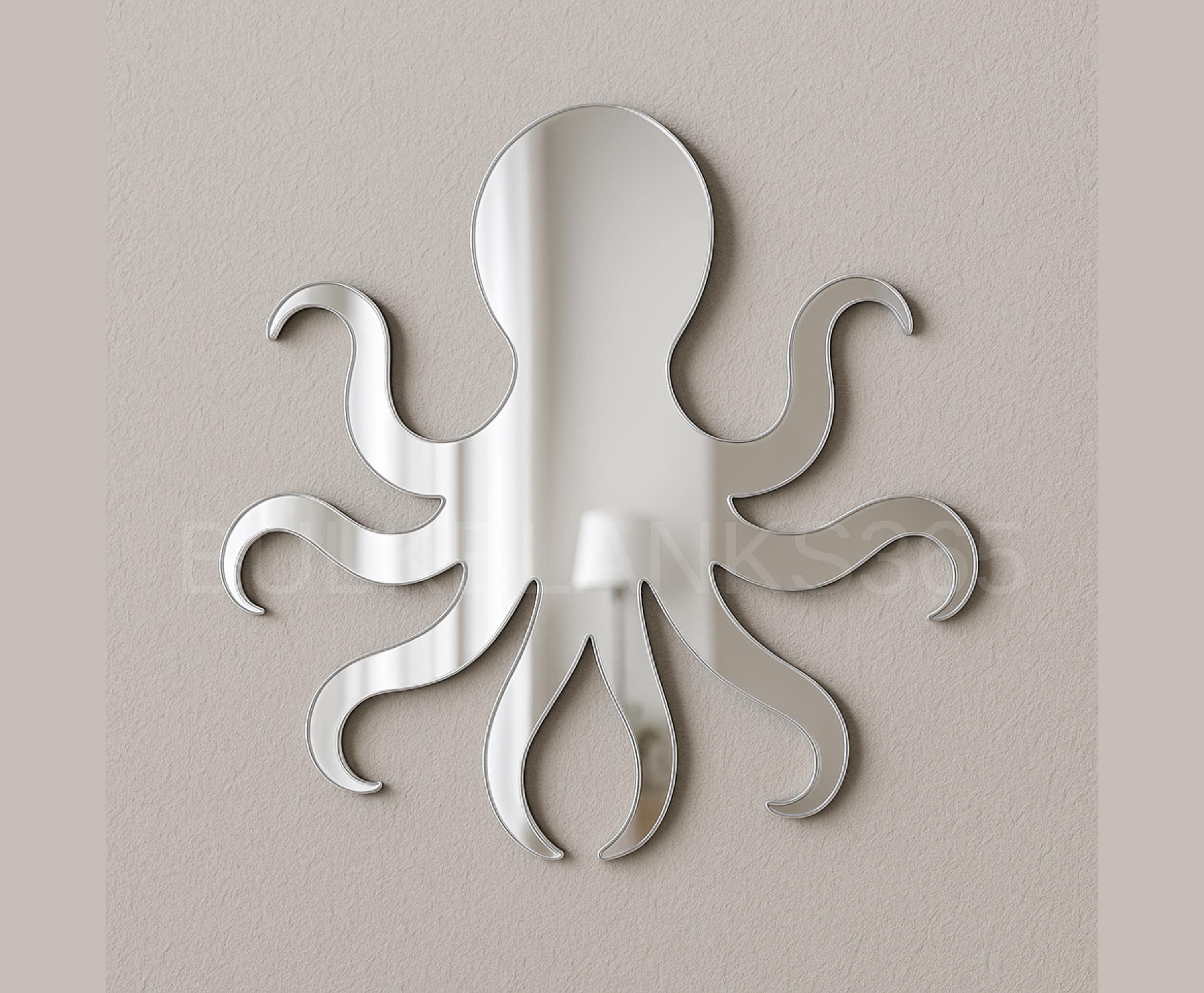 Silver Octopus Mirror – Coastal Wall Decor, Nautical Bathroom Mirror ...